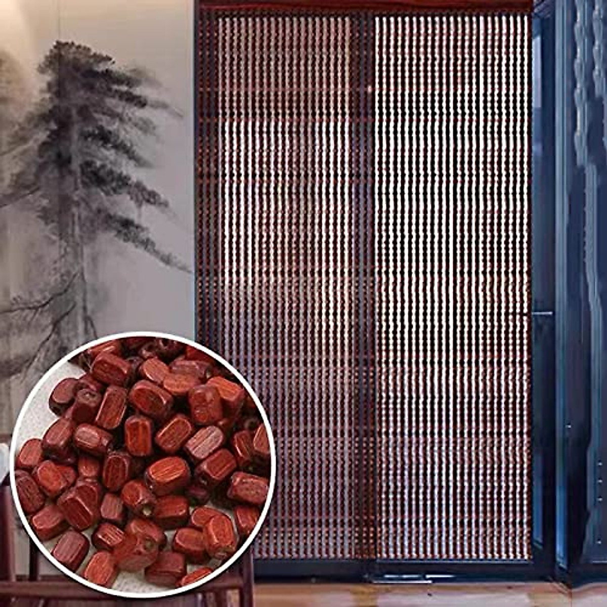 LEOSXA Bamboo Beaded Curtain Natural,Wood Beaded Door Beads,Doorway Curtain Room Divider,String Bead Curtain Fly Screen Doors Cutain,Fly Screen Curtain,for Partition,Customizable (130 str