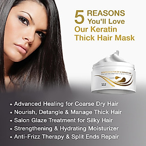 Vitamins Keratin Hair Mask Deep Conditioner - Biotin Protein with Castor Oil Conditioning Repair Treatment for Thick Dry Damaged or Color Treated Curly Wavy and Straight Coarse Hair
