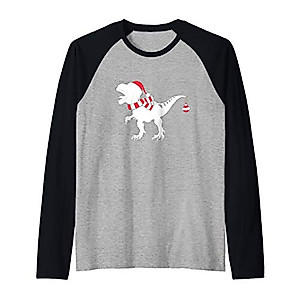 Christmas T-Rex Dinosaur Funny Stocking Stuffer Raglan Baseball Tee