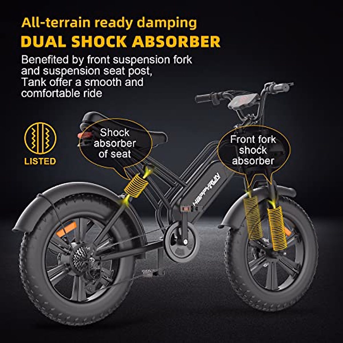 Electric Bike for Adults HAPPYRUN 20" Fat tire with 1500W Motor Ebike 48V 18AH Removable Battery 30MPH & 68 Miles Long Range Snow Beach Mountain Electric Bicycle Throttle & Pedal Assist