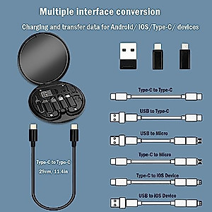 Yesimla USB C Adapter OTG Cable Kit, Multi Charging Cable Case Convertor USB C to iOS Device/Type C/Micro/USB A Adapter, Data Transfer Contains Card Slot for Traveling, Use as Phone Holder (Black)