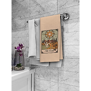 Dibor The Moon The Star Tarot Card Kitchen Towels Dish Towels Dishcloth Set of 2,Mystical Tarot Decorative Absorbent Drying Cloth Hand Towels Tea Towels for Bathroom Kitchen,Tarot Lovers Girls Gifts