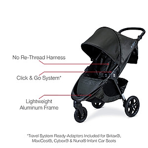 Britax B-Free Premium Stroller, Black Shimmer - Includes Adapters for Britax, Maxi Cosi, Cybex and Nuna Car Seats