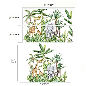 Runtoo Tropical Jungle Animal Wall Decals Giraffe Elephant Plants Wall Stickers Kids Room Bedroom Wall Decor