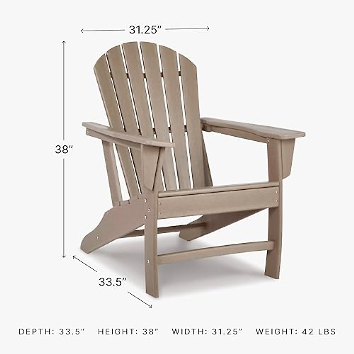 Signature Design by Ashley Sundown Treasure Outdoor Patio HDPE Adirondack Chair, Light Brown