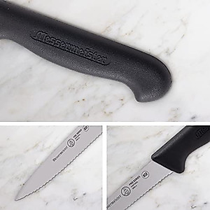 Messermeister Pro Series 4” Serrated Spear Point Paring Knife - German X50 Stainless Steel & NSF-Approved PolyFibre Handle - 15-Degree Edge, Rust Resistant & Easy to Maintain - Made in Portugal