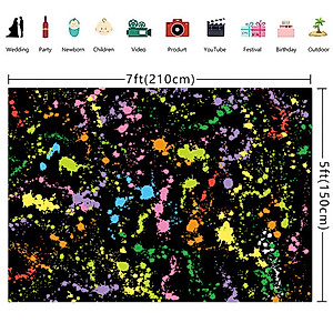 Colorful Paint Splash Backdrop Abstract Graffiti Style Photography Background Neon Glow Splatter Hip Hop Disco Retro 80's 90's Happy Birthday Glow Party Art Vinyl 7x5ft Banner Photo Studio Props