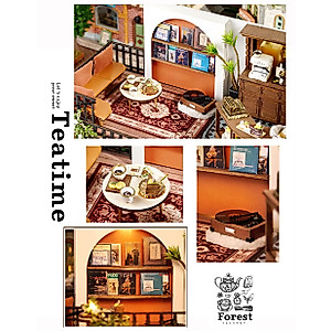 Kisoy Dollhouse Miniature with Furniture Kit, Handmade DIY House Model for Teens Adult Gift (Forest Teahouse)