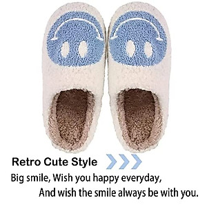 LEZIRTOI Retro Fuzzy Face Slippers for Women men， Womens Girls Cute Yellow the Lable Face House Slippers for Indoor Outdoor Pink/White/Black/Blue(Blue,37/38)