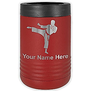 LaserGram Double Wall Insulated Beverage Can Holder, Karate Man, Personalized Engraving Included (Standard Can, Maroon)