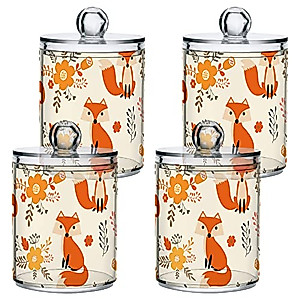 Plastic Jars with Lids,Fox Autumn Forest Animal Bulk Pack Storage Containers Wide Mouth Airtight Canister Jar for Kitchen Bathroom Farmhouse Makeup Countertop Household ,Set 4