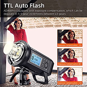 Godox AD400 Pro Outdoor Flash Strobe Light, 400ws 1/8000s HSS TTL All-in-One Studio Strobe, 30W LED Modeling Lamp, 0.01-1s Recycle Time, 390 Full Power Pops Portable Speedlite