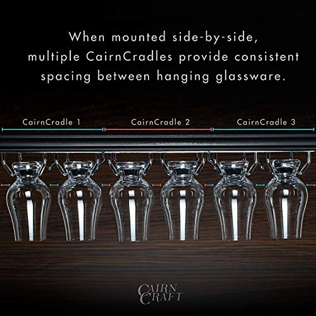 CairnCradle Whiskey Glass Rack - Under Cabinet Whisky Tasting Glasses Holder Storage Hanger Metal Organizer for Bar Kitchen (2 Across x 3 Deep, Matte Black)