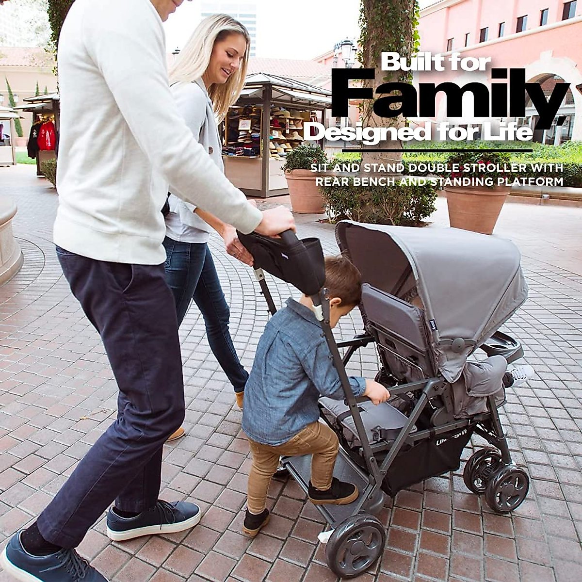 Joovy Caboose Ultralight Sit and Stand Double Stroller with Rear Bench and Standing Platform, 3-Way Reclining Seats, Optional Rear Seat, and Universal Car Seat Adapter (Turq)