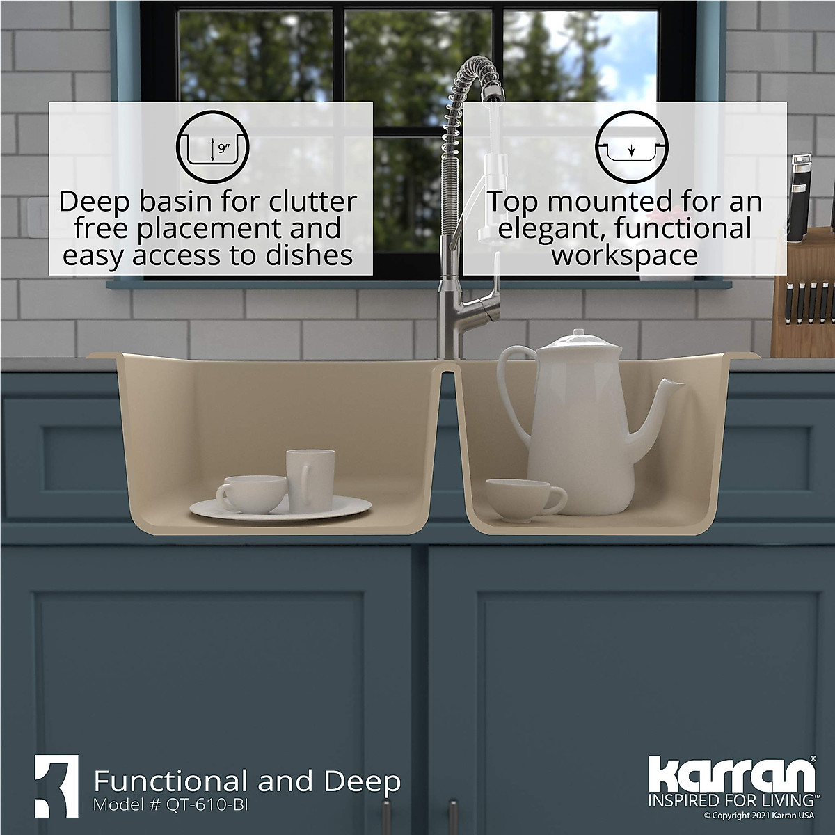 Karran QT-610 Drop-In Quartz Composite 33 in. 1-Hole 60/40 Double Bowl Kitchen Sink in Bisque