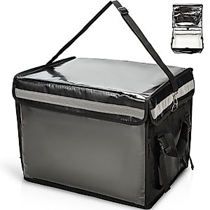 Insulated Food Delivery Bag, Pizza Delivery Bags for Hot and Cold Food, Reusable bag, Collapsible, Tote, Cooler, Food Transport Hot and Cold for Car, Bike, Camping, Picnic, Beach - Black, 32L