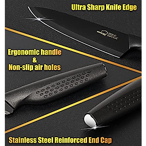 Knife Set, 15 Pieces Kitchen Knife Set with Built in Knife Sharpener Block, Dishwasher Safe, German Stainless Steel Knife Block Set, Elegant Black
