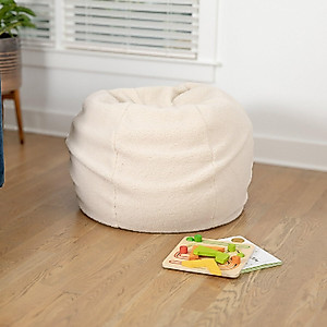 Flash Furniture Dillon Sherpa Bean Bag Chair, Classic Refillable Bean Bag Chair for Kids and Teens, Small, Natural