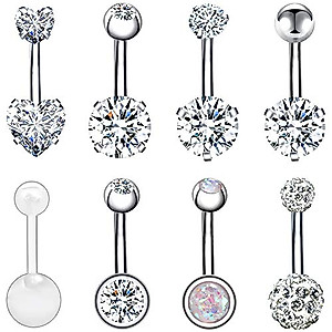 PunkTracker 16Pcs Belly Button Rings Surgical Steel Belly Ring Navel Rings Belly Piercing Naval Piercing Jewelry