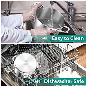 E-far 4 Quart Stock Pot, Tri-Ply Stainless Steel Cooking Pot with Glass Lid and Riveted Handles, Metal Pasta Soup Pot for Induction Ceramic Electric Gas Stoves, Heavy Duty & Dishwasher Safe