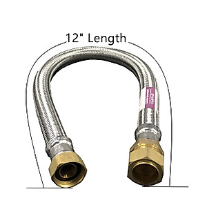 EZ-Fluid 3/4" Compression (7/8" OD) x 3/4"FIP x 12" Braided Flexible Stainless Steel Water Heater Connector Supply Line Water Hose for Female Iron Water Pipe Fitting or Copper Tubing,(1-Pack)