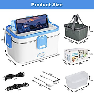 Electric Lunch Box Food Heater, 3 in 1 12V 24V 110V Leakproof Heated Lunch Boxes for Adults, Portable Food Warmer for Car/Truck/Work, Self Heating Lunch Box with 1.8L 304 Stainless Steel Container