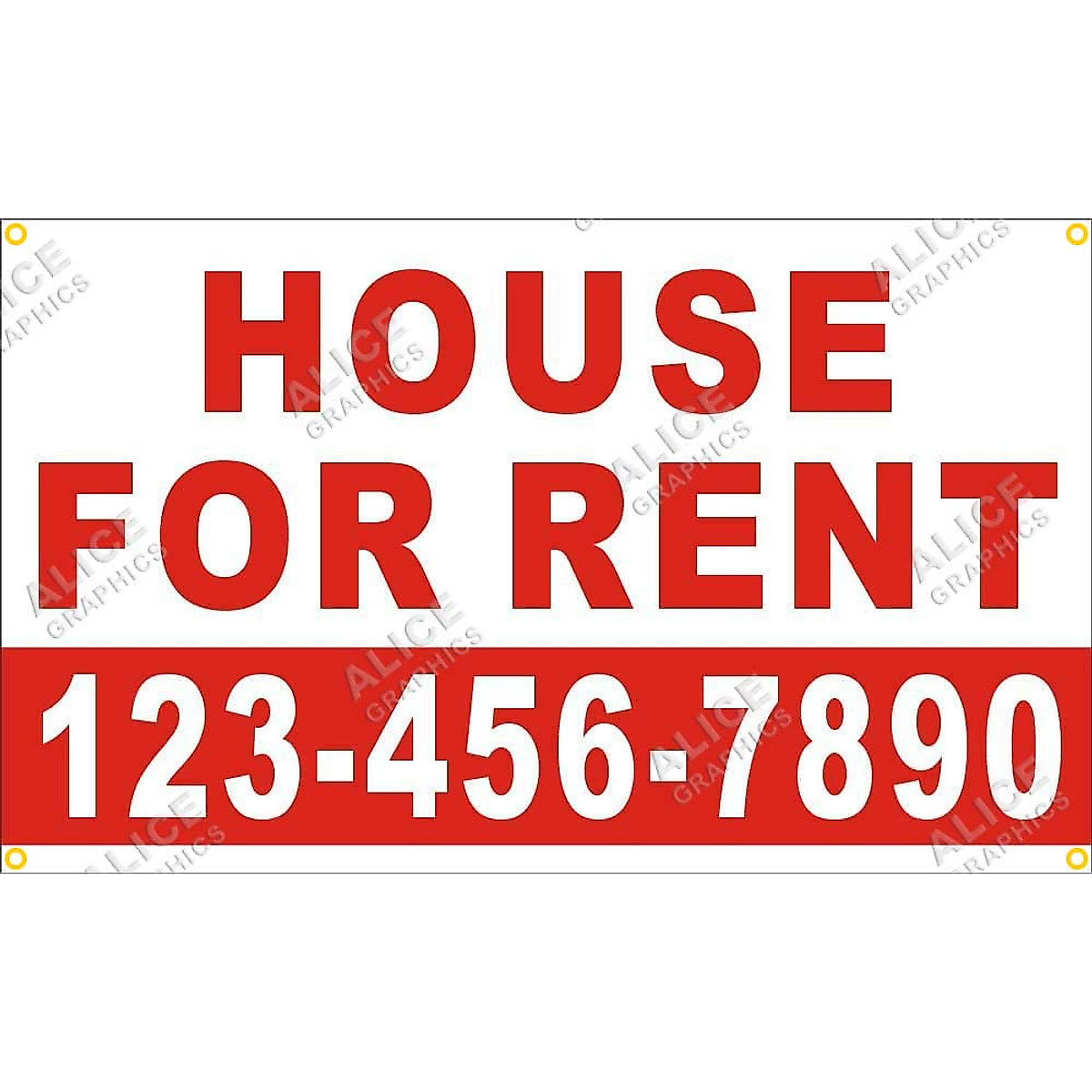 Alice Graphics 28" X 46" Custom Printed HOUSE FOR RENT Banner Sign with Your Phone Number (Design #2), Existing Text Change Available (Optional)