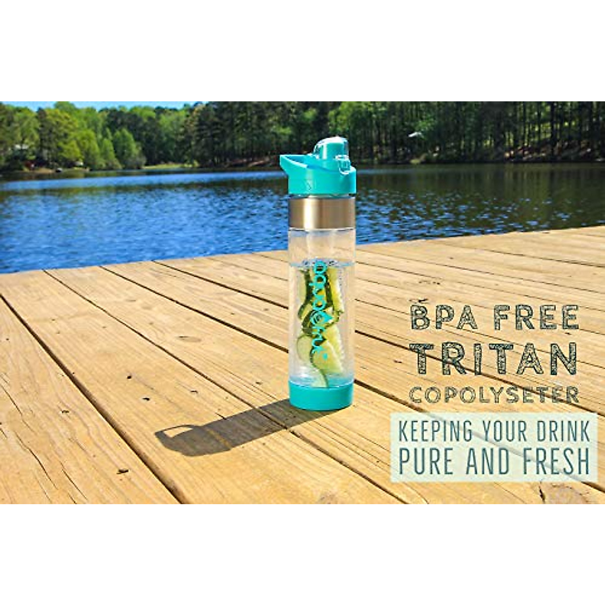 NEW AquaFrut Bottom Loading Fruit Infuser Water Bottle - BPA Free Tritan Plastic - Leak Proof - 24 OZ - Infusion Recipe eBook (Pink)