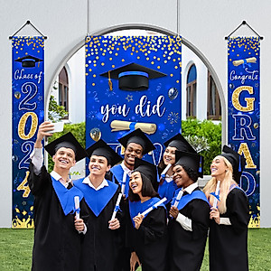 Graduation Banner 2023-Congrats Class of 2023 Porch Sign Banner Decoration,2 Piece Navy Blue Congrats Party Yard Banner Door Hanging Sign for Graduation Party Decorations(Blue)
