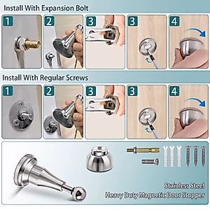 Door Stopper, Magnetic Door Stop, Hydraulic Shock Absorbent, Stainless Steel Heavy Duty Wall Mount Magnet Door Catch Holder Hold Door Open, Magnetic Door Stoppers for Bottom of Door, Brushed Nickel