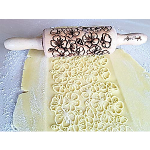 GARDEN BLOSSOMS 3 Small Size Embossed Rolling Pin Set. Wooden Laser Engraved Embossing Dough Roller for Embossed Cookies Gift for Birthday, Easter, Christmas by Algis Crafts