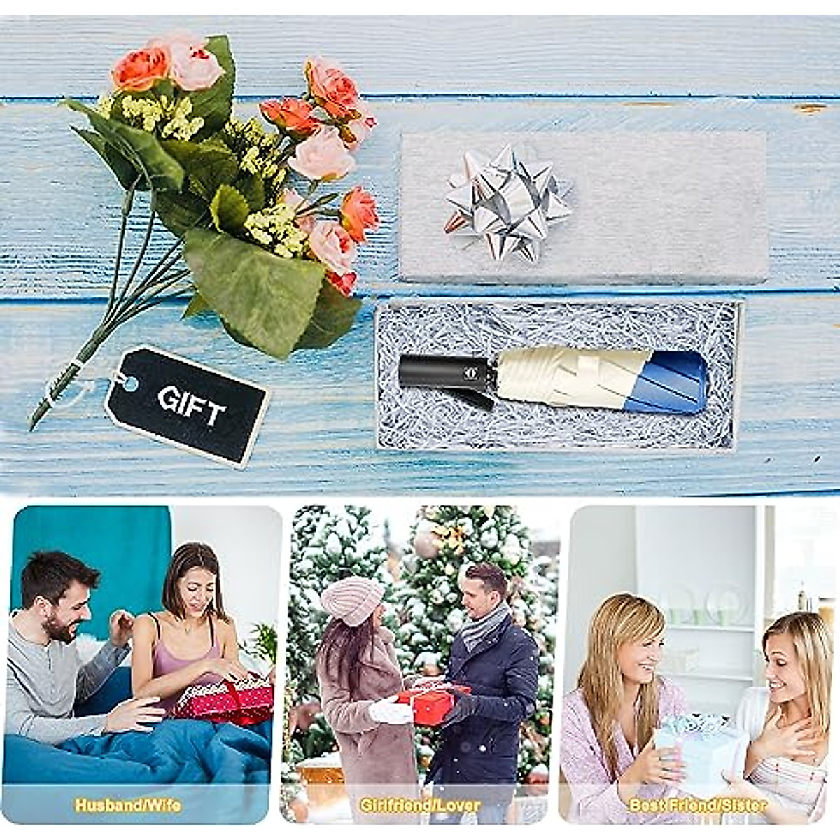 LEAGERA Small Travel Umbrella - Compact Canopy Diameter 40.5inch, Automatic Collapsible Rain Umbrellas for Women, 190T Waterproof Pongee Fabric for Breeze Wind&Rain, Dark Blue