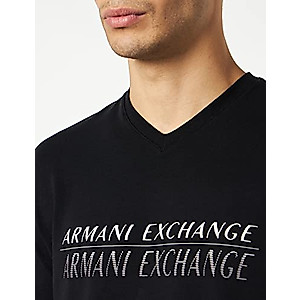 Armani Exchange Men's Vneck Double Logo Tee, Black, Large