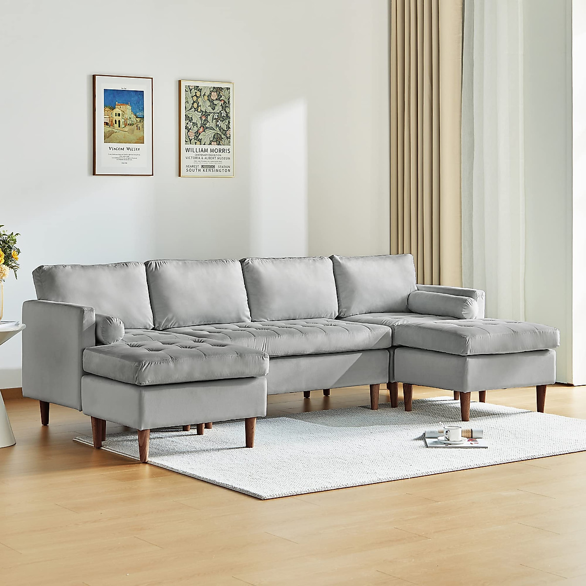 ORRD U-Shape Convertible Sectional Sofa, Modular Sleeper Couch Chaise Modern 6 Seater Velvet Sofa for Living Room, Bedroom, Apartment