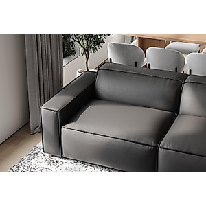Valencia Nathan Napa Leather Couch - 3 Seats with Right Chaise Sectional Sofa - 100% Full Aniline Leather Modern Sofa for Lounge and Living Room Solid Wood Frame and High-Resilience Foam Couch (Black)