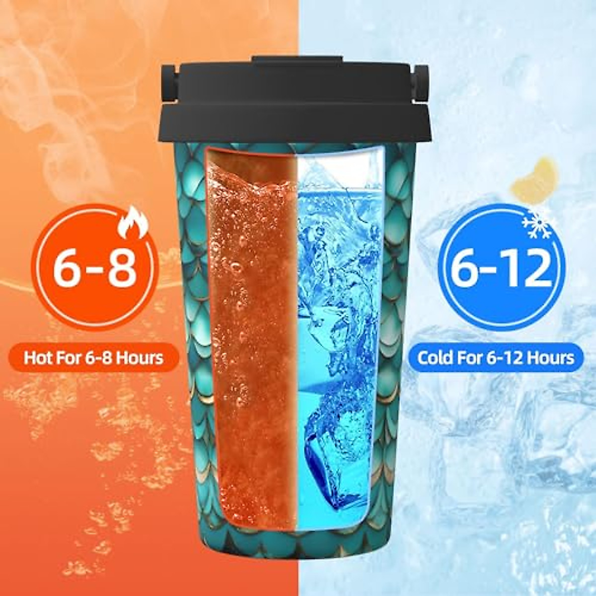WANGZHAO Mermaid Teal Fish Scale Print Double Wall Stainless Steel Vacuum Insulated Tumbler Cup Home Thermal Cup