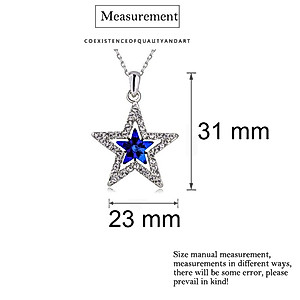 AILUOR Five-Pointed Star Sapphire Crystal Pendant Necklace, Fashion Silver Crystal Hollow Star Jewelry for Women (Blue)