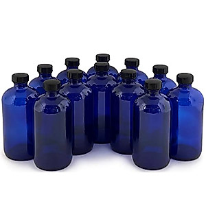 Vivaplex, 12, Cobalt Blue, 16 oz Glass Bottles, with Lids