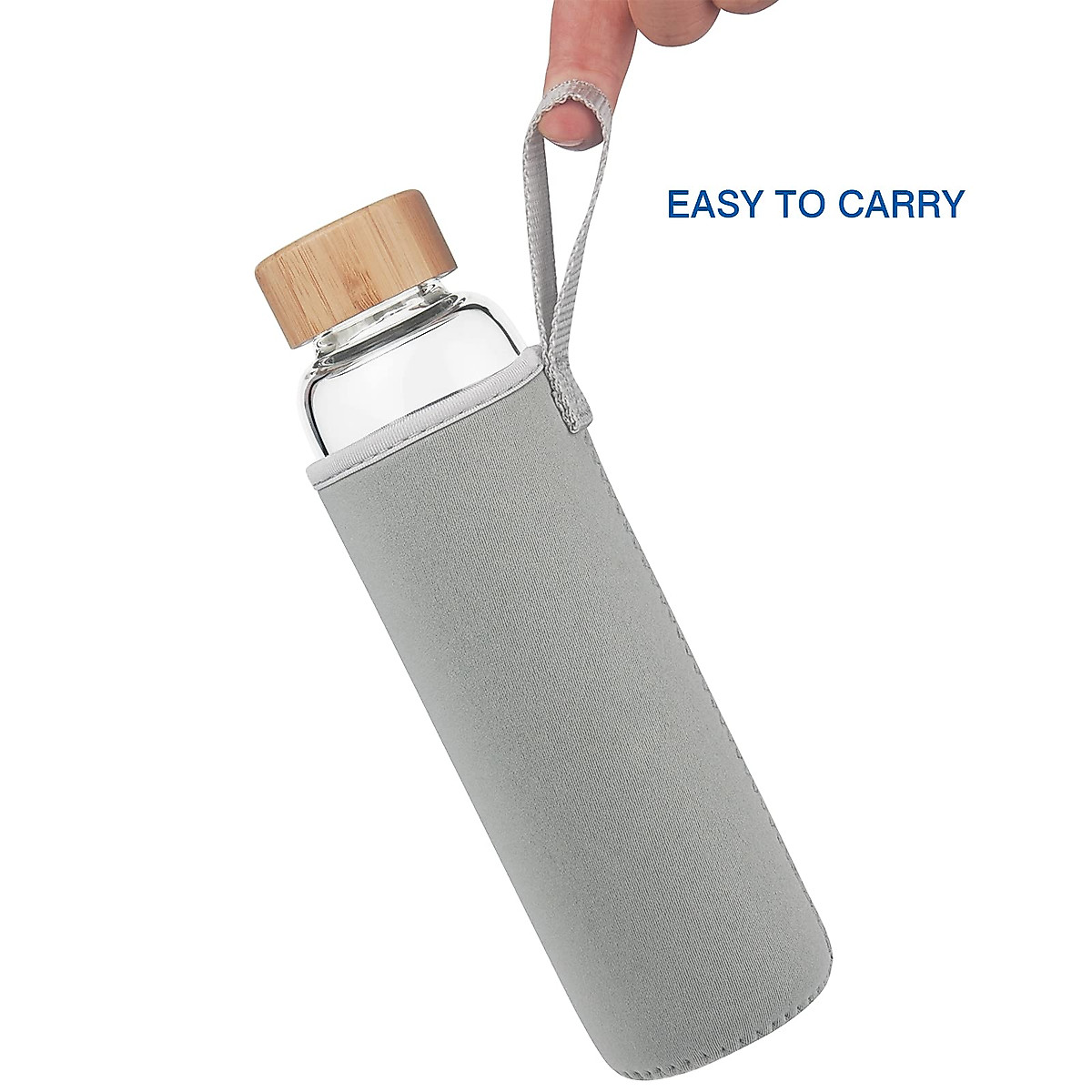 Cleesmil Borosilicate Glass Water Bottle 16 oz / 32 oz BPA Free Reusable Glass Drinking Bottle with Neoprene Sleeve and Bamboo Lid (32 oz, Bamboo)