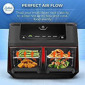 Air Fryer Rack for Double Basket Air Fryers, 304 Stainless Steel Multi-Layer Rack, Air Fryer Accessories Dehydrator Rack Compatible with Dual/Double/Two Basket Air Fryers