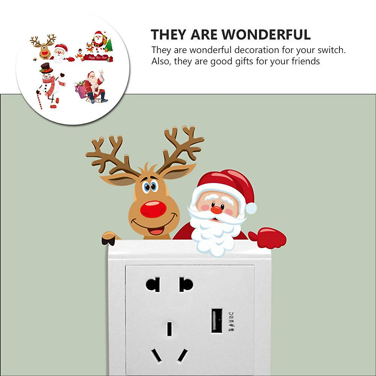 ABOOFAN Christmas Light Switch Sticker Removable Wall Decal for Christmas Home Party Decoration 4Pcs