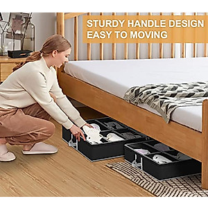 punemi Under Bed Shoe Storage Organizer, 2Pcs Fits 24 Pairs Sturdy Structure Underbed Shoes Organizer With Bottom Support & Adjustable Feature, Shoe Solution With Clear Cover & 2 Reinforced Handles
