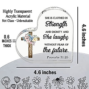 Christian Gifts Religious Gifts Scripture Gifts for Women Inspirational Gifts with Bible Verse and Prayers Religious Gifts Acrylic Heart Keepsake for Best Friends（Strength and Dignity）