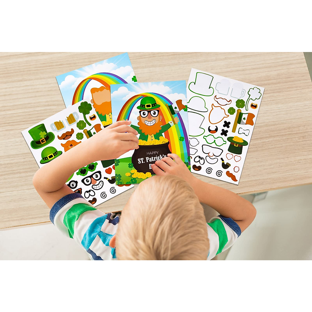 SICOHOME St. Patrick's Day Craft Sticker for Kids 12pcs Make Your Own Leprechaun Face Stickers St. Patricks' Day Party Game Activities for Kids Party Supplies Classroom Activities