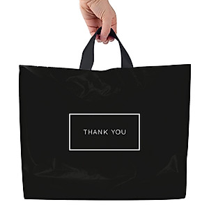 Purple Q Crafts Thank You Bags for Business Black Plastic Bags 50 Pack with Soft Loop Handle Thank You Shopping Bags for Boutique (15"x12")…
