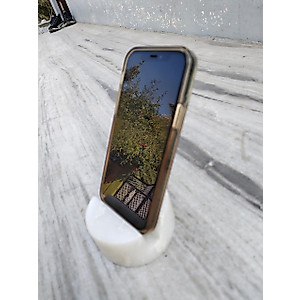 Premium Marble Cell Phone Holder - Luxurious Mobile Phone Stand for Cellphones and Tablets - Heavy Solid Stone Desk Stand iphone and smartphone mobile stand (White)