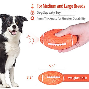 AUSCAT Dog Chew Squeaky Toy Ball, Dog Toy for Aggressive Chewers, Rugby Shape Rubber Chew Ball with Squeaker, Interactive Dog Ball for Fetch Game and Outdoor Play, Orange