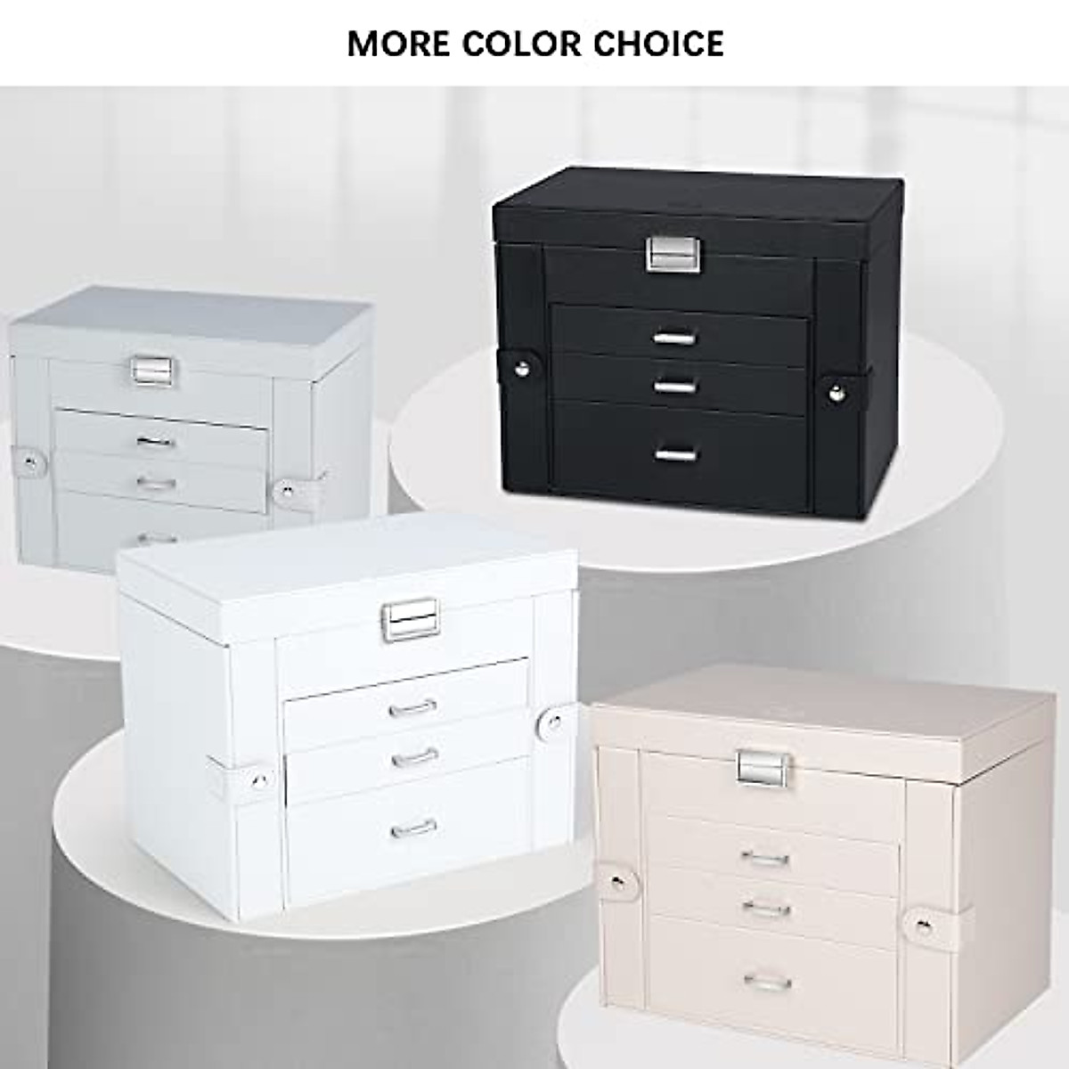 DQUTAR Jewelry Box for Women 4-layer Leather Large Jewelry Organizer Box with Drawers&Mirror for Necklace/Ring/Earring/Watch Storage (Grey)