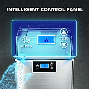 ZAFRO Nugget Ice Makers Countertop,45lbs/Day Pebble Ice Maker Machine with Self-Cleaning,24hrs Timer,LED Panel Sonic Ice Maker with Ice Scoop,Ice Basket for Home/Bar/Party (Stainless Steels Silver)