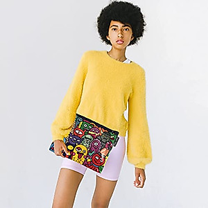 ODDS N TOTES Funny Monsters Jumbo Zipper Pouch Made from Recycled Plastic & Soft Canvas Zipper Pouch (Bundle Pack of 2)